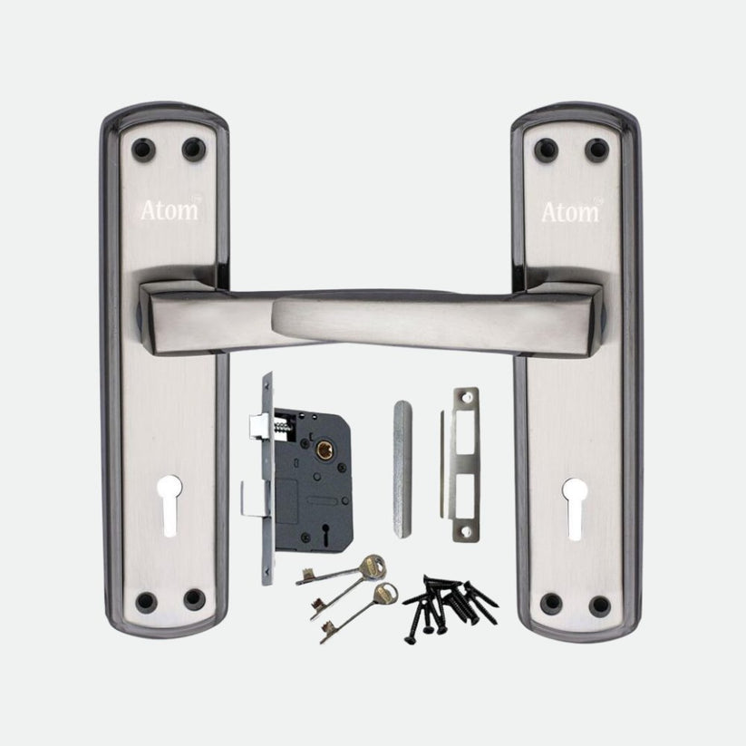 Iron Mortise Door Handle Set with Lock Body, Finish Black Silver, (3 K ...