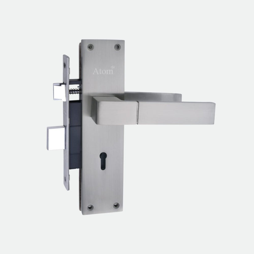 Iron Mortise Door Handle Set with Lock Body, Finish Black Silver & CPS – ATOM LOCKS